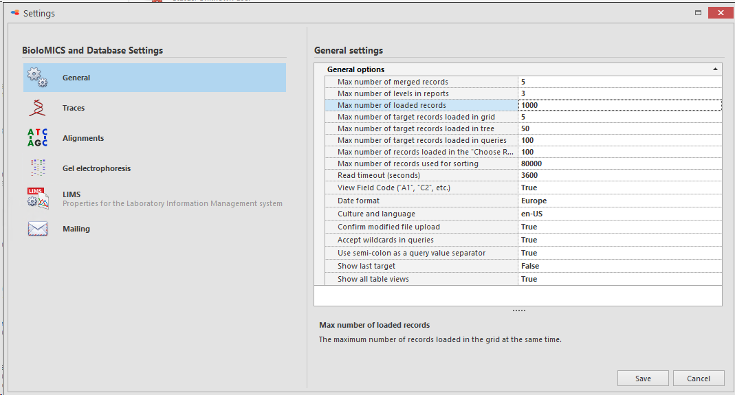 Options dialog